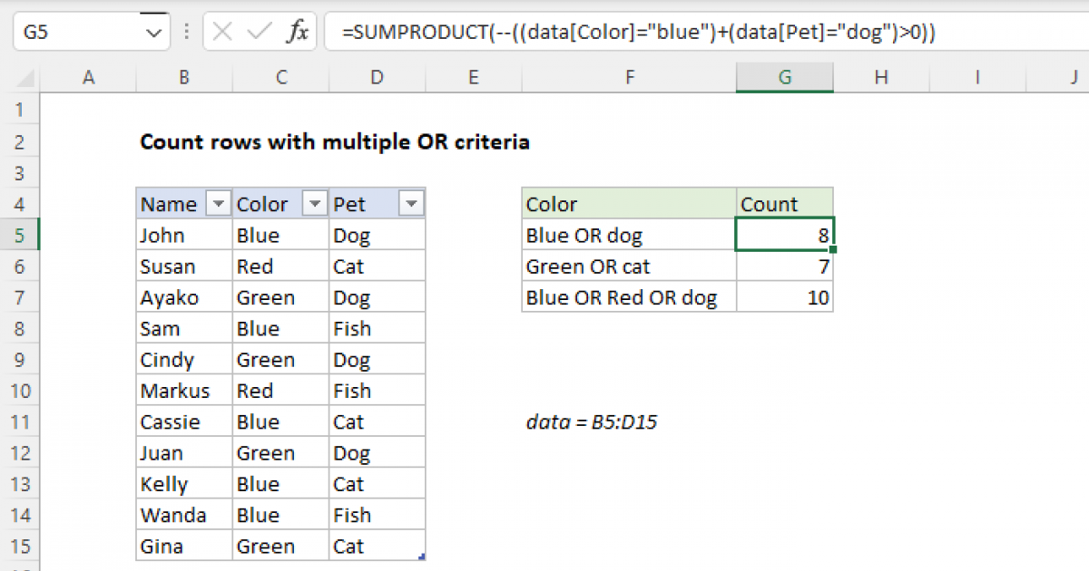 Count Rows With Multiple OR Criteria Excel Formula Exceljet